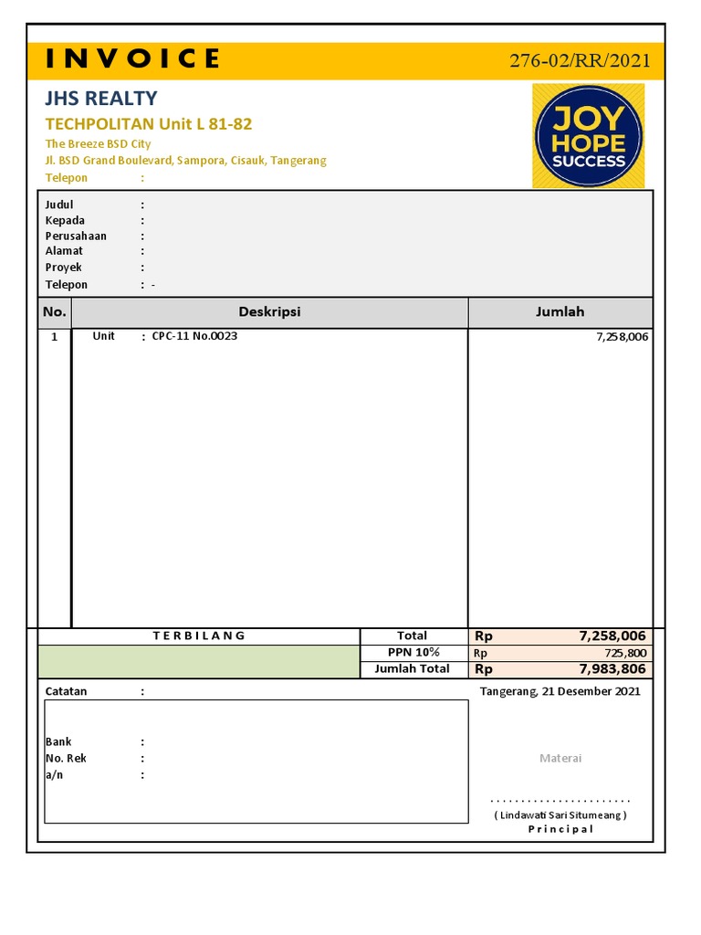 Format Invoice JHS | PDF