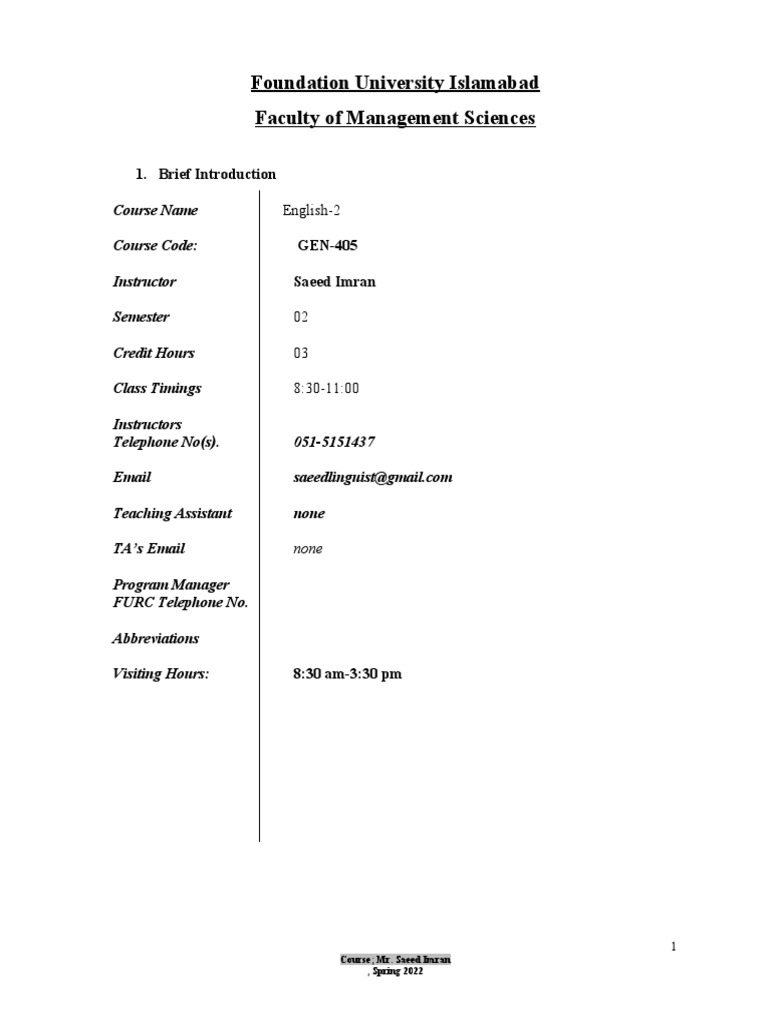 Course Outline English-2 | PDF | Learning | Communication