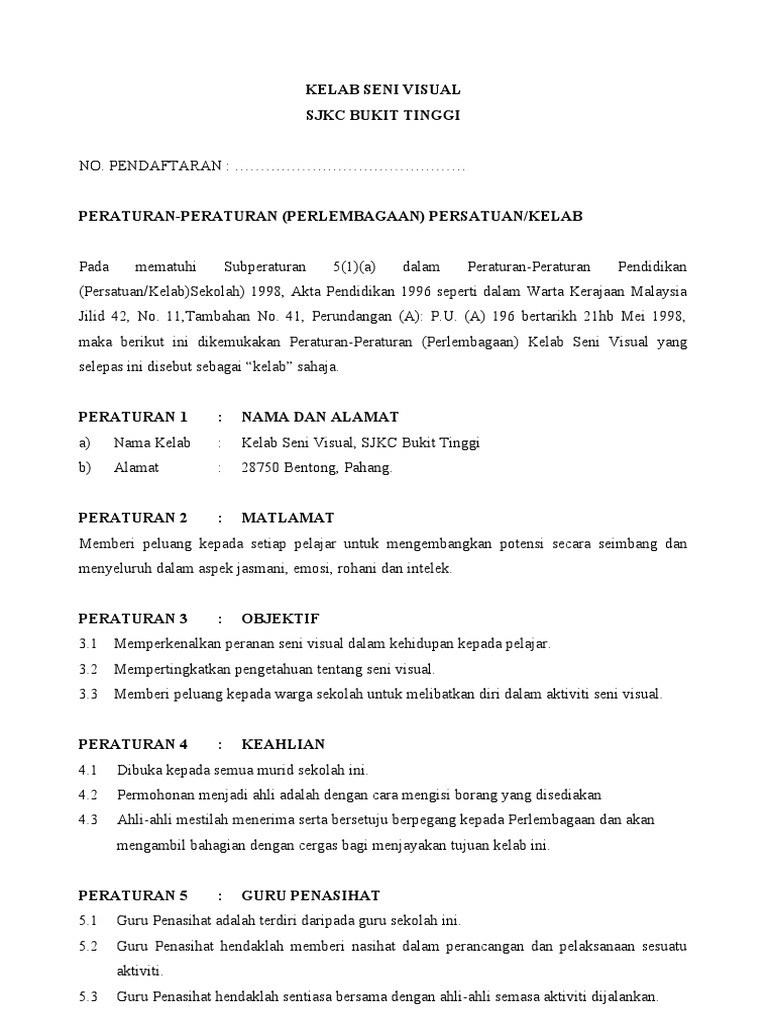 Perlembagaan Pendidikan Kelab Seni Visual | PDF