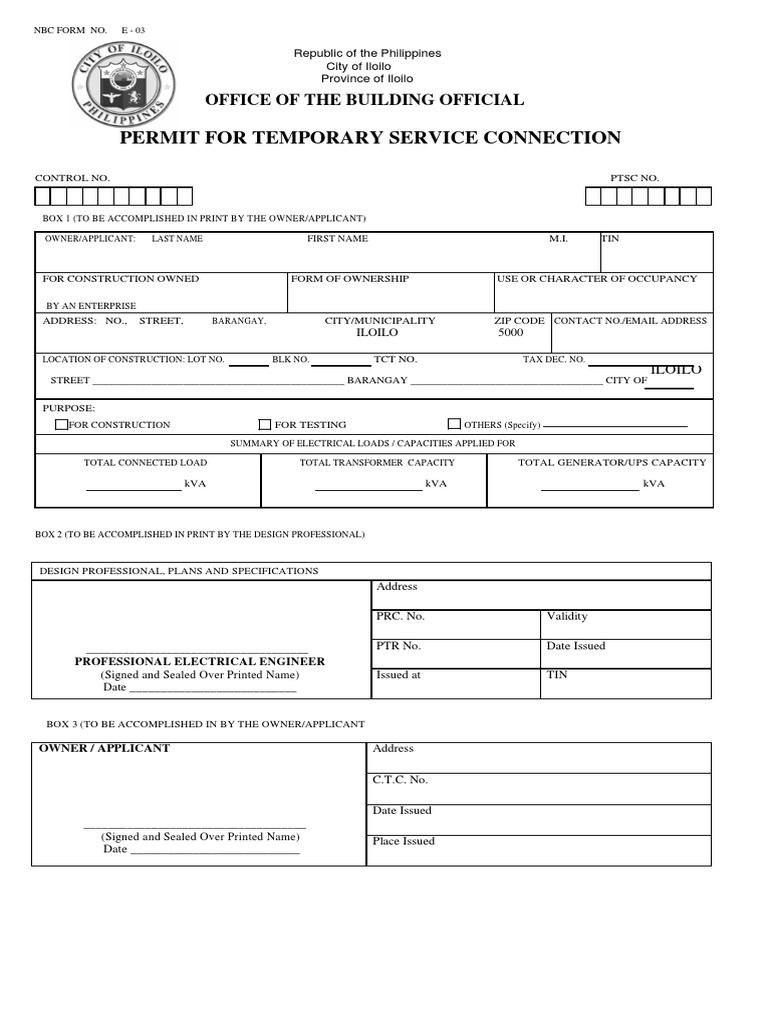 Iloilo Temporary Service Connection Permit | PDF | Government | Business
