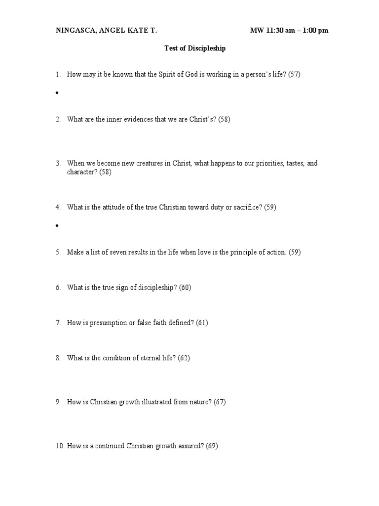 Worksheet 8f Study On Test of Discipleship | PDF