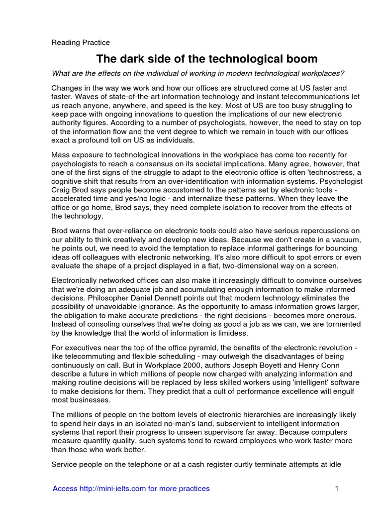 The Dark Side of The Technological Boom | PDF | Psychology | Information