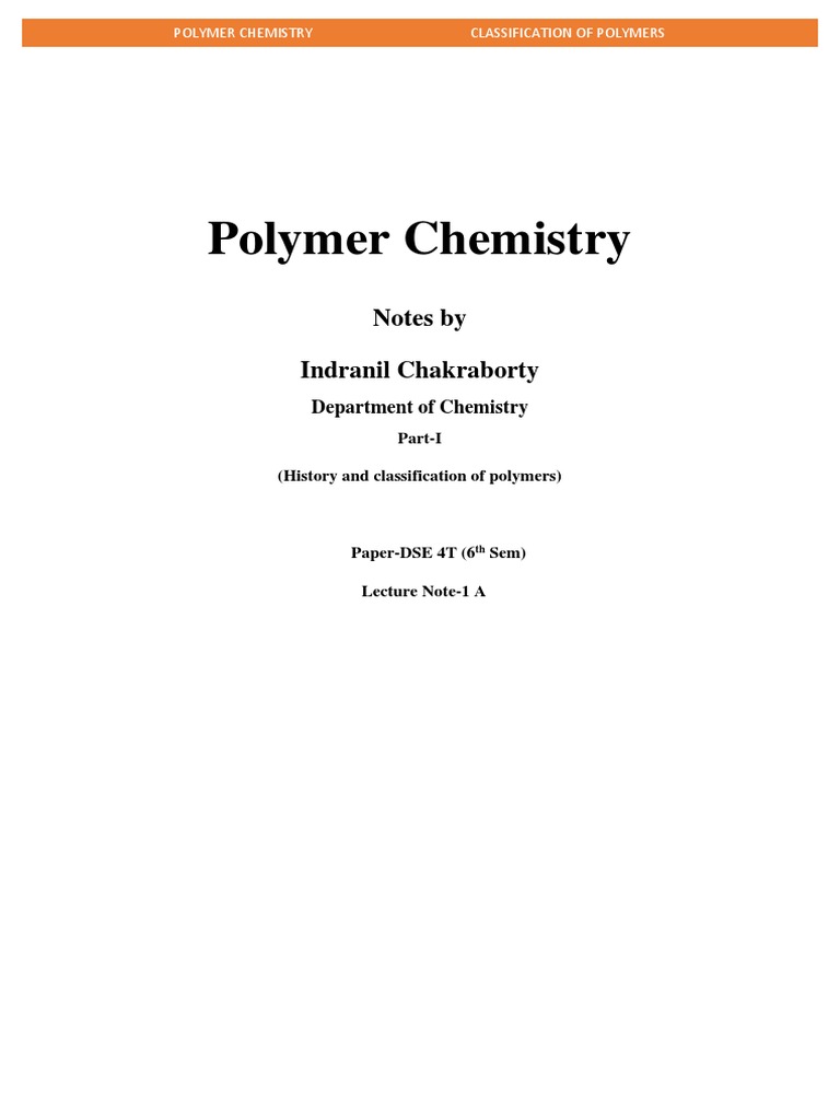 Polymer Chemistry: Notes by Indranil Chakraborty | PDF