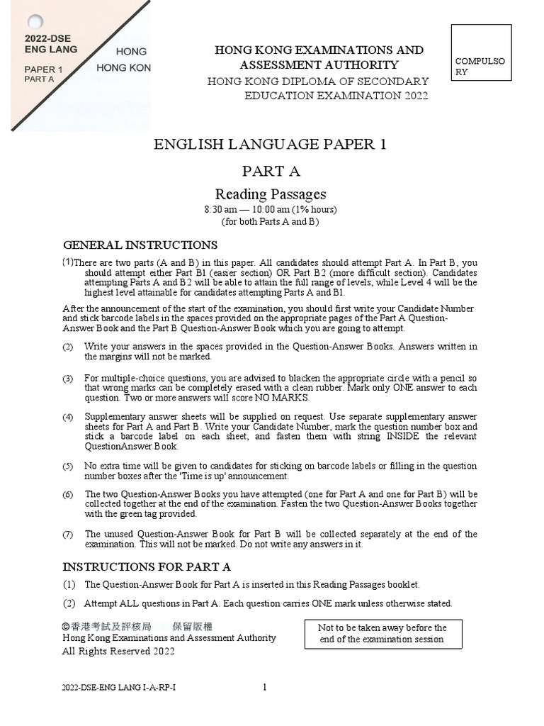 2022 HKDSE English Language Paper 1A | PDF | Publishing | Comics