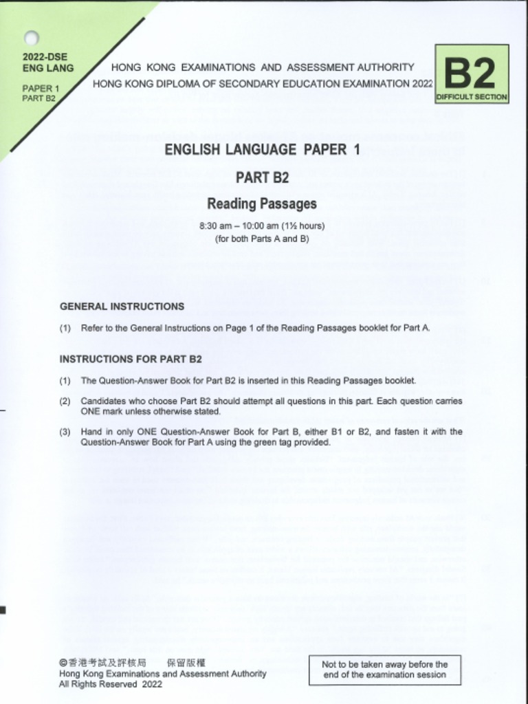 2022 HKDSE English Language Paper 1B2 | PDF