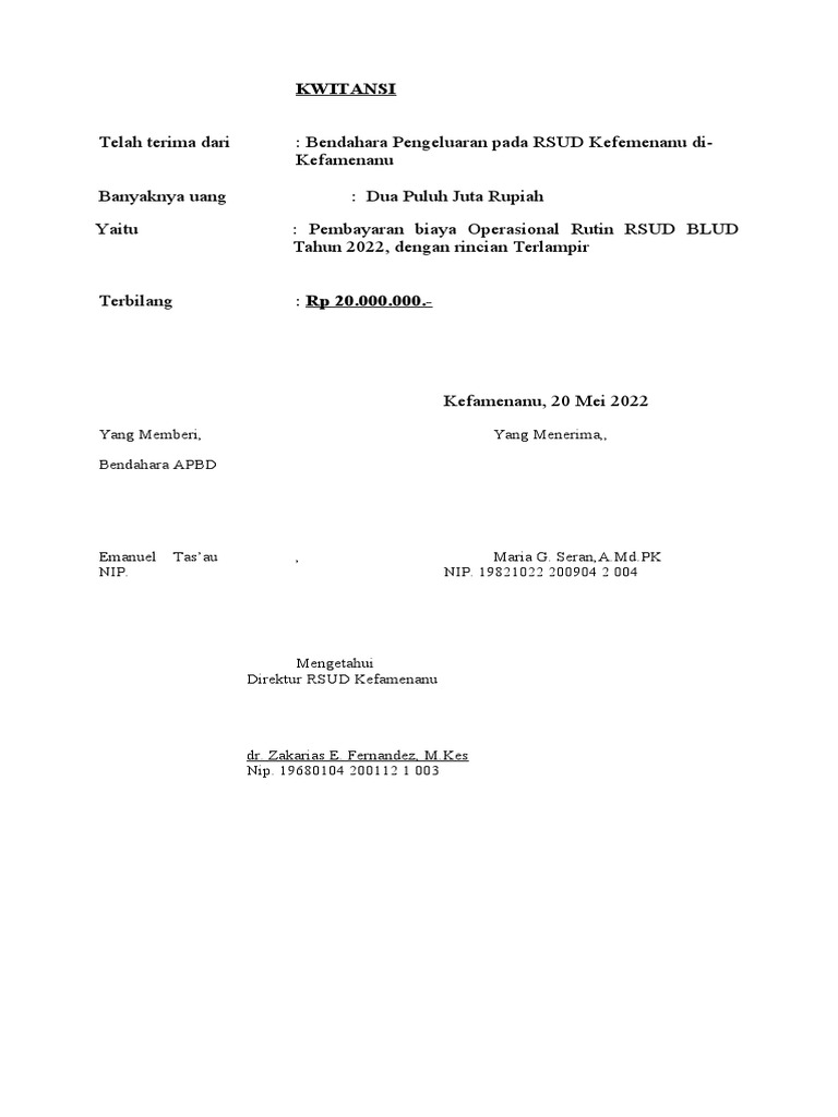 Contoh Kwitansi Pembayaran RSUD | PDF