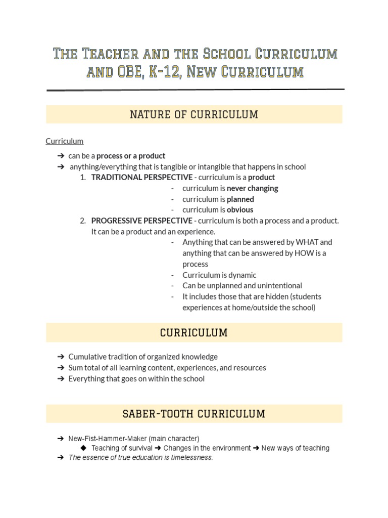 The Teacher and The School Curriculum and OBE, K-12, New Curriculum | PDF | Curriculum ...