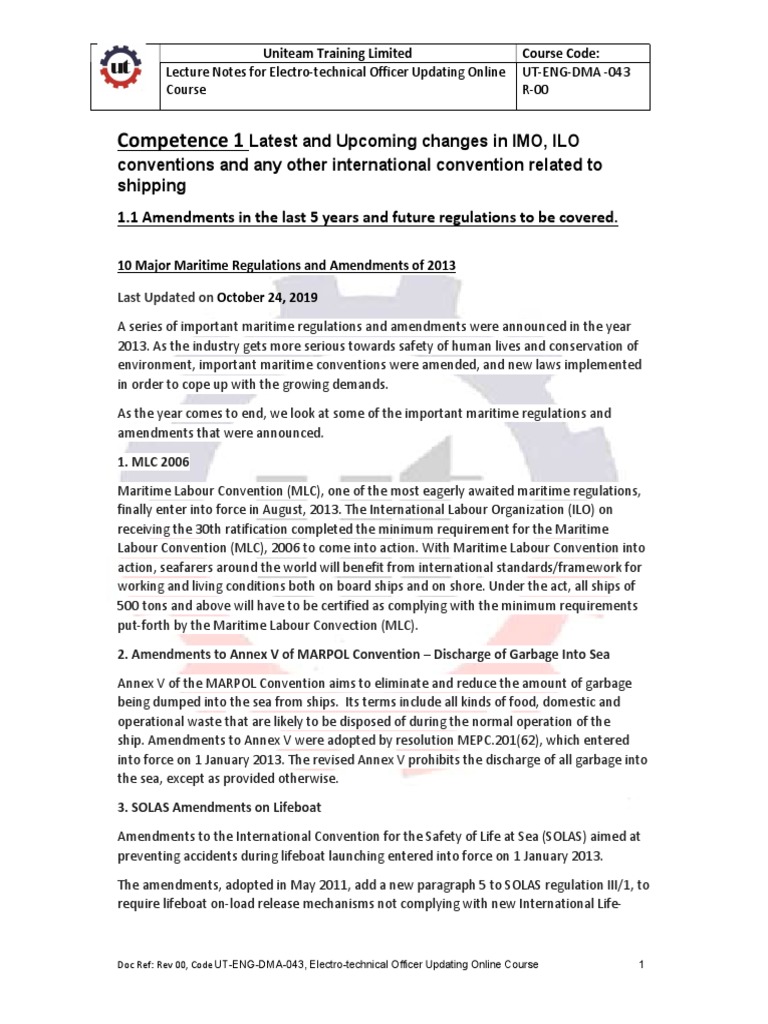 Competence 1 ETO Updating Online Course (IMO - ILO - STCW) | PDF | Greenhouse Gas | Shipping