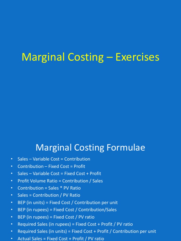 Marginal Costing - Exercises | PDF