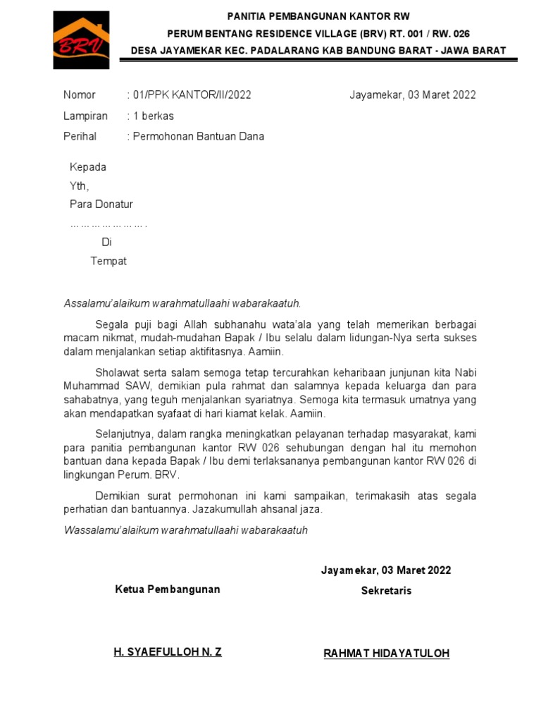 Proposal Pembangunan Kantor RW | PDF