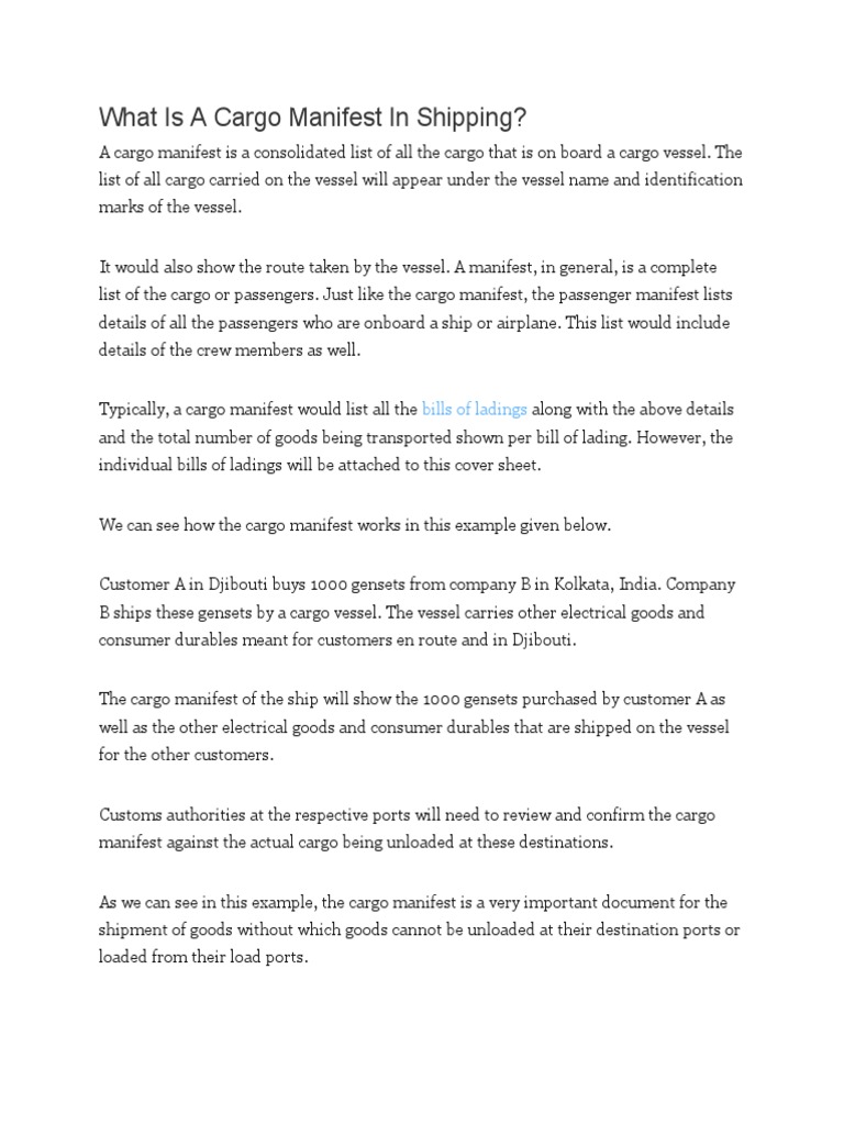 Cargo Manifest | PDF | Dangerous Goods | Cargo