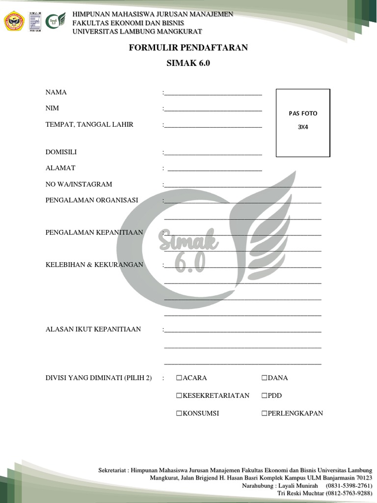 Formulir Pendaftaran Simak 2022 | PDF