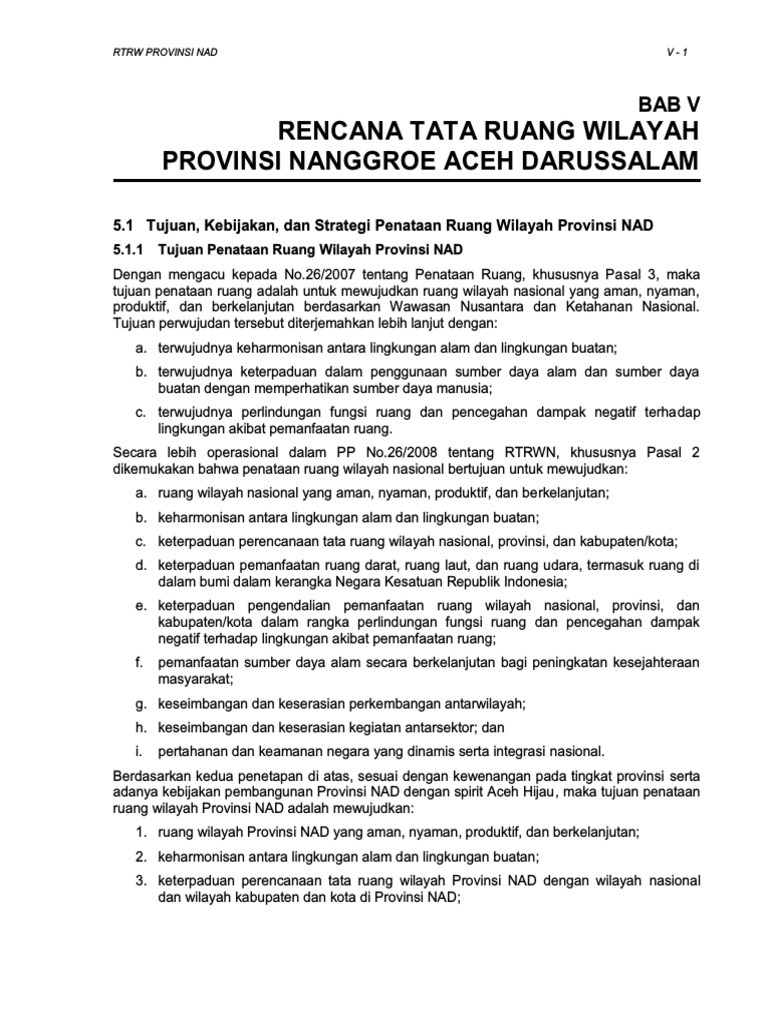 Rencana Tata Ruang Wilayah Prov Nad - BAPPEDA Aceh - Pemerintah ... | PDF