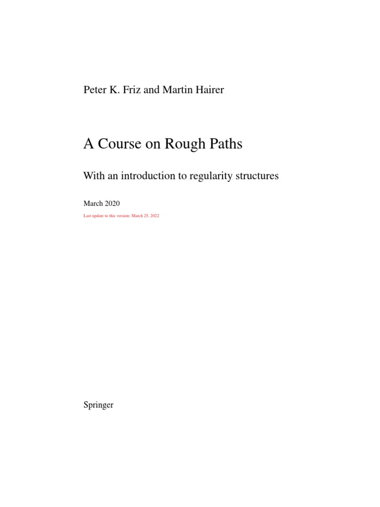 A Course On Rough Paths | PDF | Differential Equations | Stochastic Differential Equation