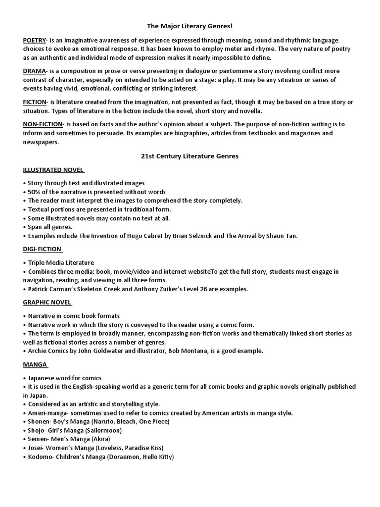 Module 2 The Major Literary Genres | PDF | Novels | Poetry