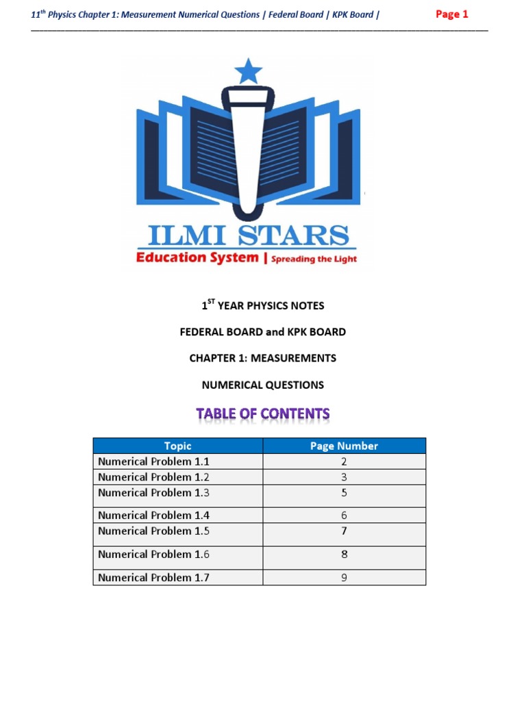 11th Physics ch.1 Numerical Questions | PDF | Metrology | Science