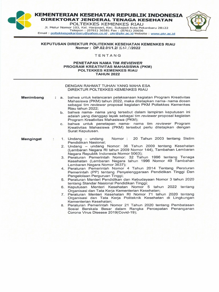 SK Penetapan Nama Tim Reviewer PKM 2022 - 000034 | PDF SK Penetapan Nama Tim Reviewer PKM 2022 - 000034 | PDF