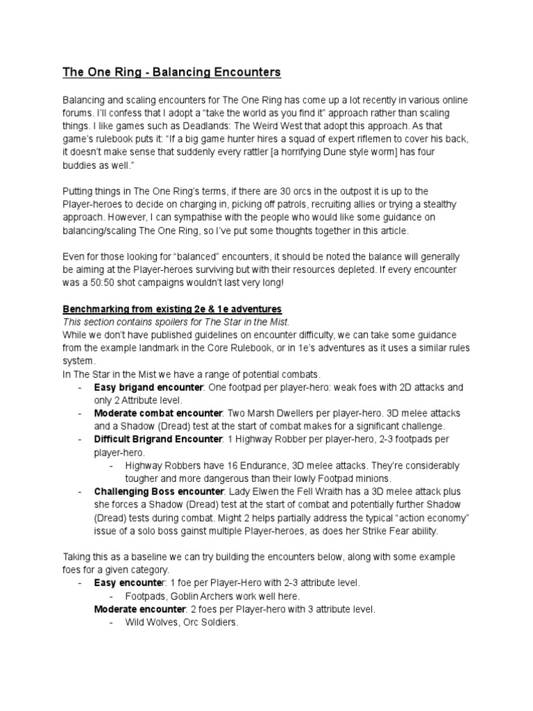 The One Ring - Encounter Balancing | PDF