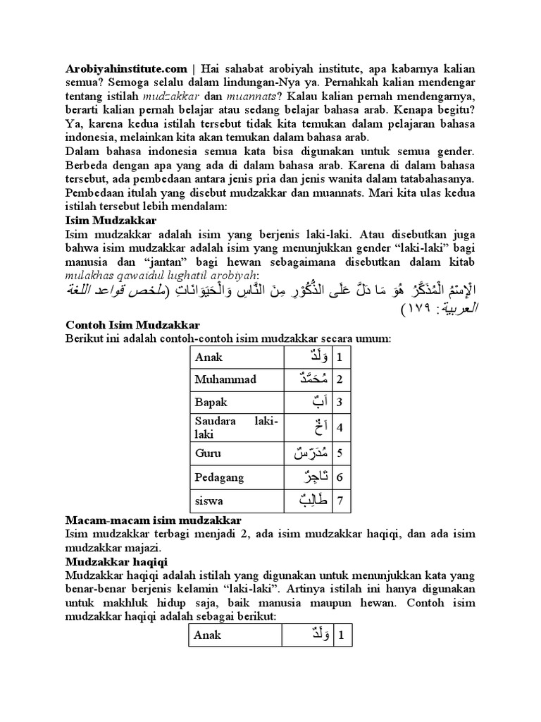 Isim Mudzakkar Dan Isim Muannats | PDF