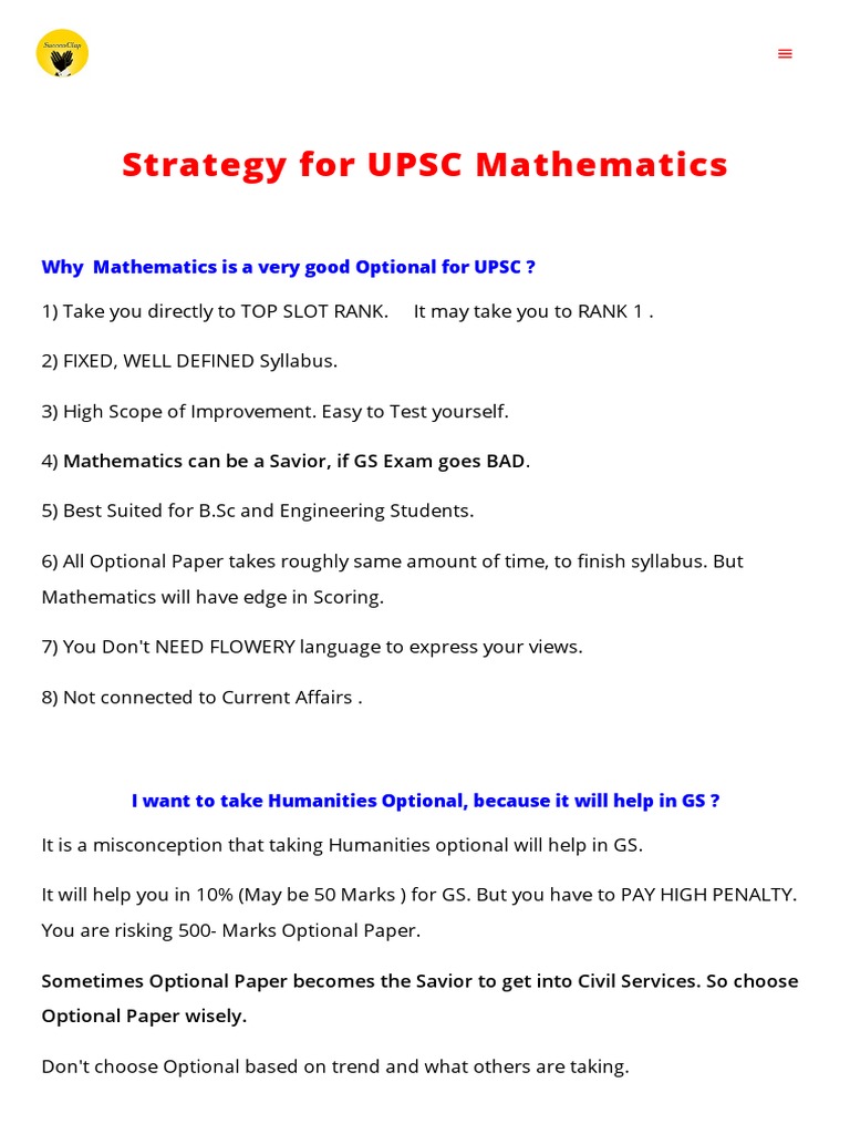 Strategy For Mathematics Optional For UPSC Civil Services Examination ...