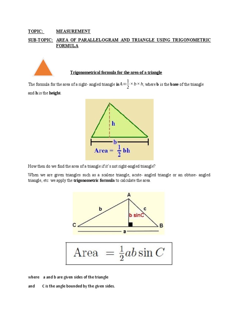 Lesson 3 - Trigonometric Formula For Area of Triangle | PDF | Triangle | Area