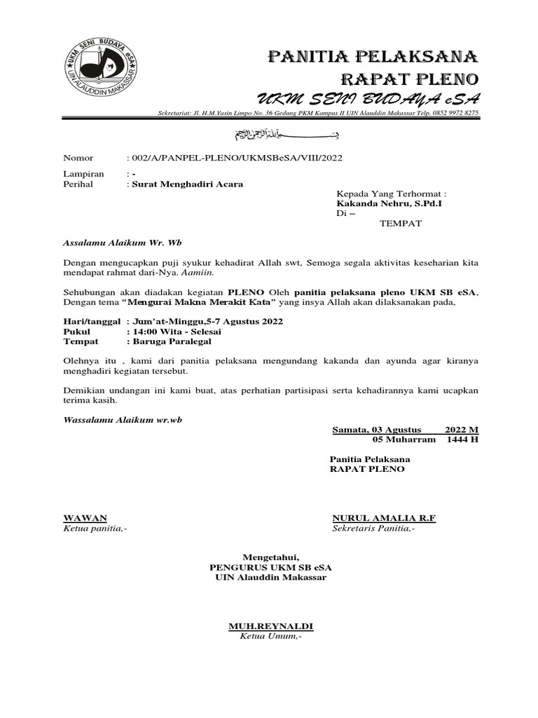 Surat Menghadiri Acara Pdf