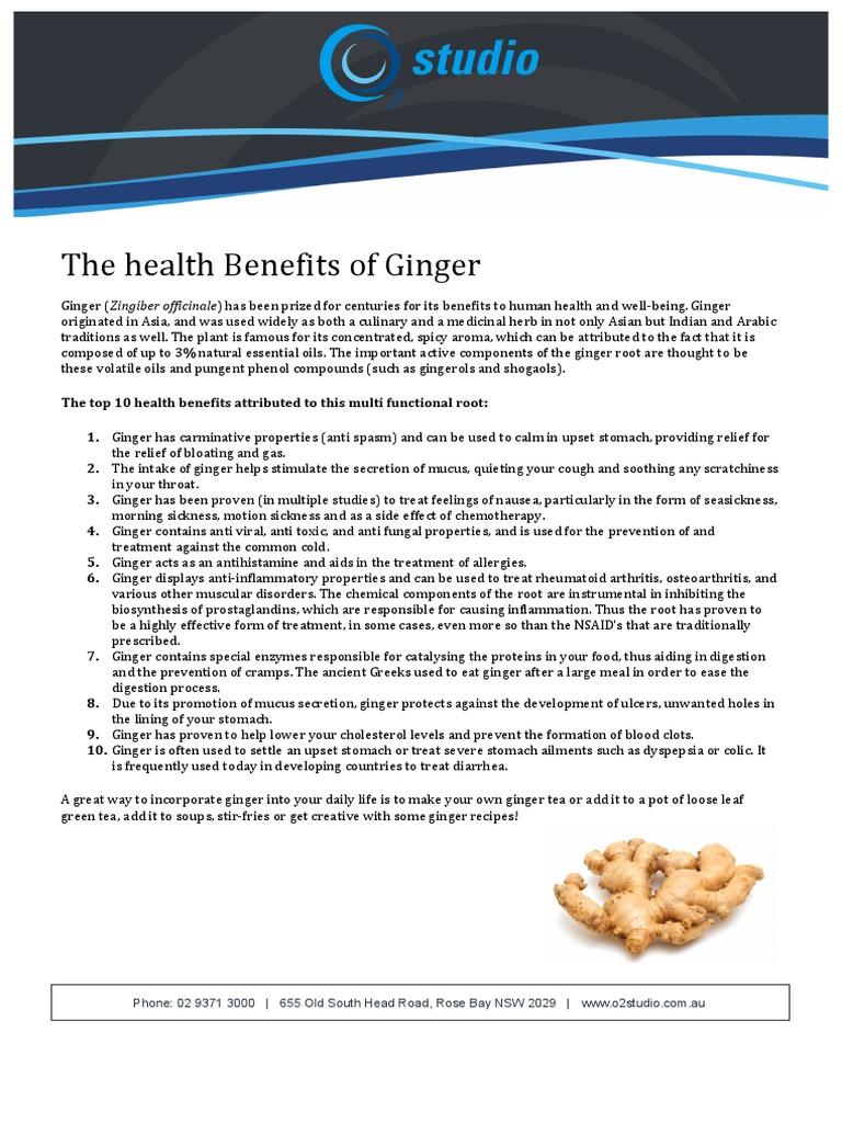 Health Benefits of Ginger | PDF | Ginger | Osteoarthritis