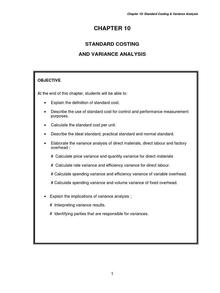 Chapter 10 - Variance Analysis | PDF | Cost Accounting | Variance