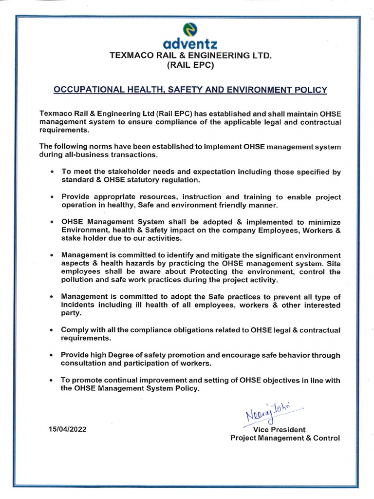 Revised OHSE Policy (15.04.2022) | PDF