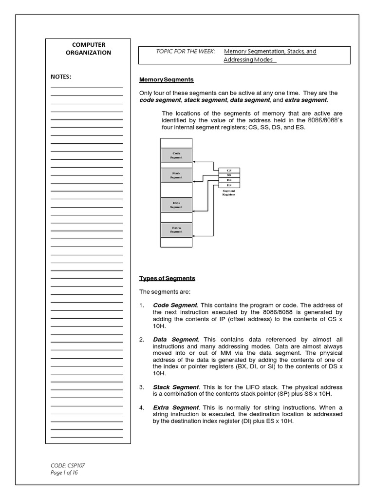 Topic 7 - 8 - Memory Segmentation, Stacks and Addressing Modes | PDF | Pointer (Computer ...