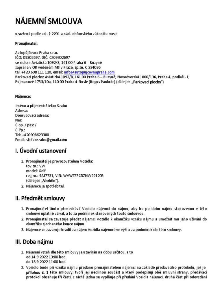 Najemni Smlouva | PDF