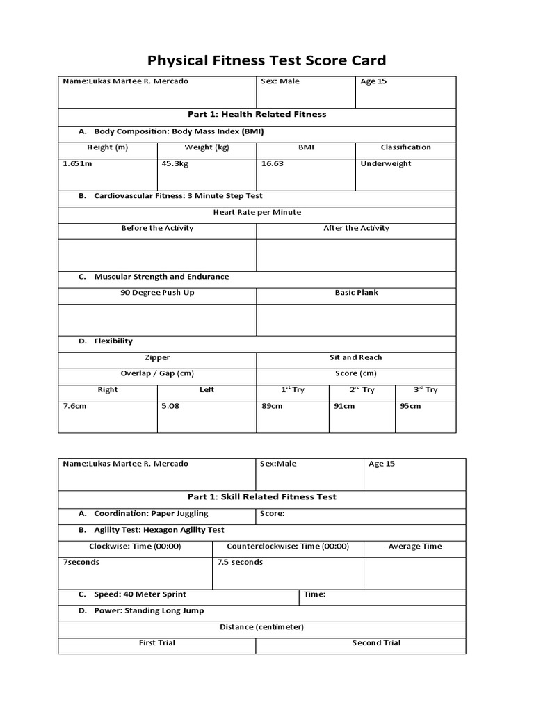 Physical Fitness Test Results | PDF | Body Mass Index | Physical Exercise