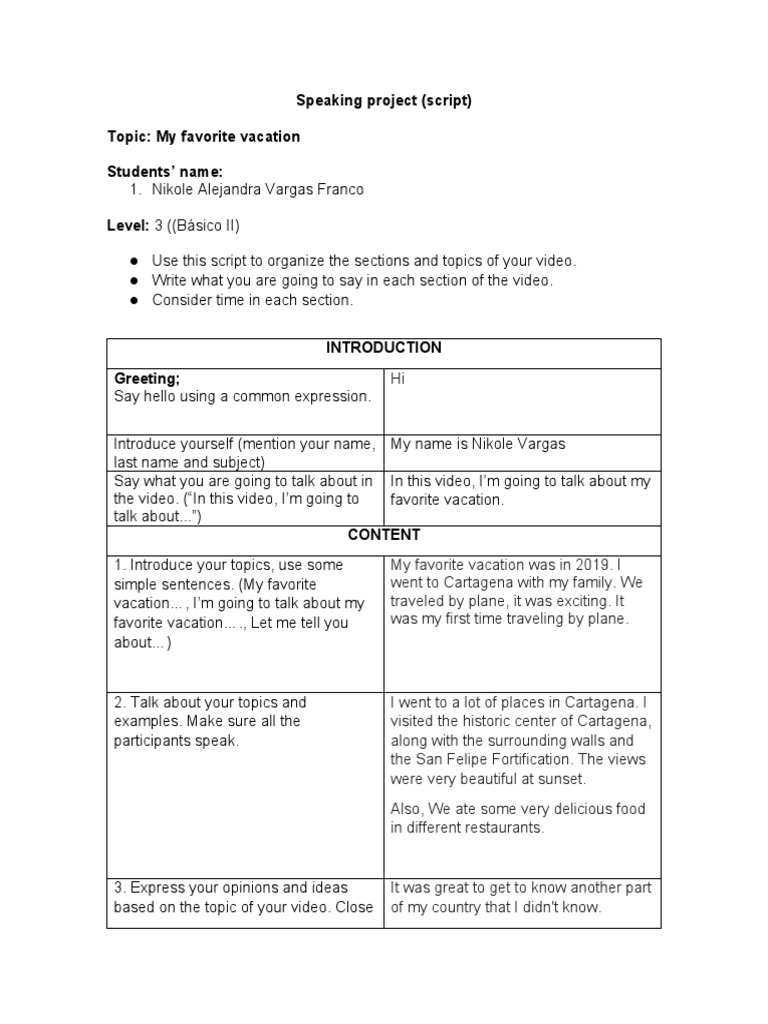 Speaking Project (Script) - Level - 3 - César Barragán-1 | PDF