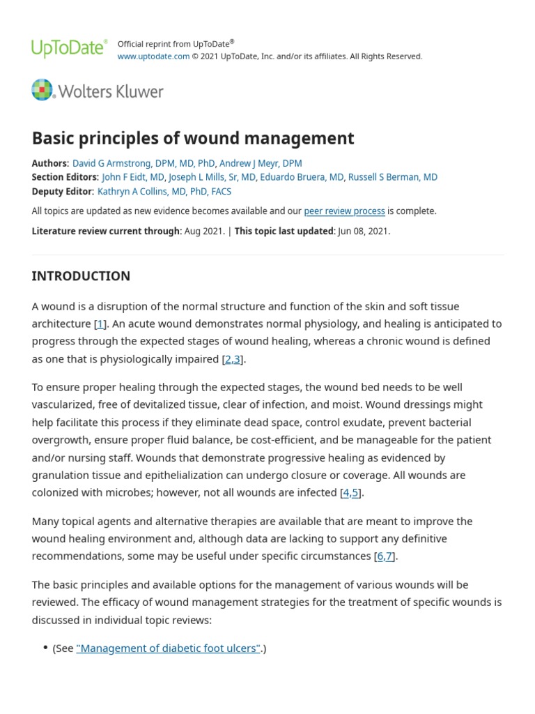 Basic Principles of Wound Management - UpToDate | PDF