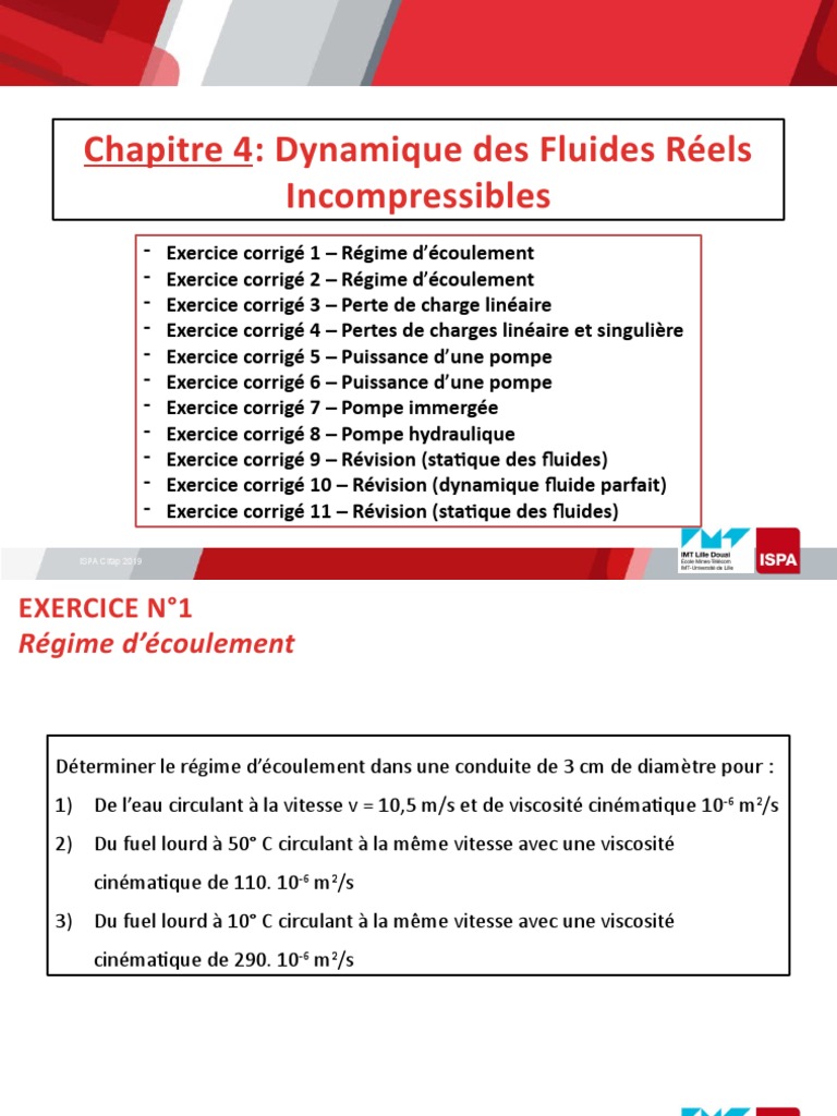 Exercices sur la dynamique des fluides | PDF | Écoulement laminaire | Nombre de Reynolds