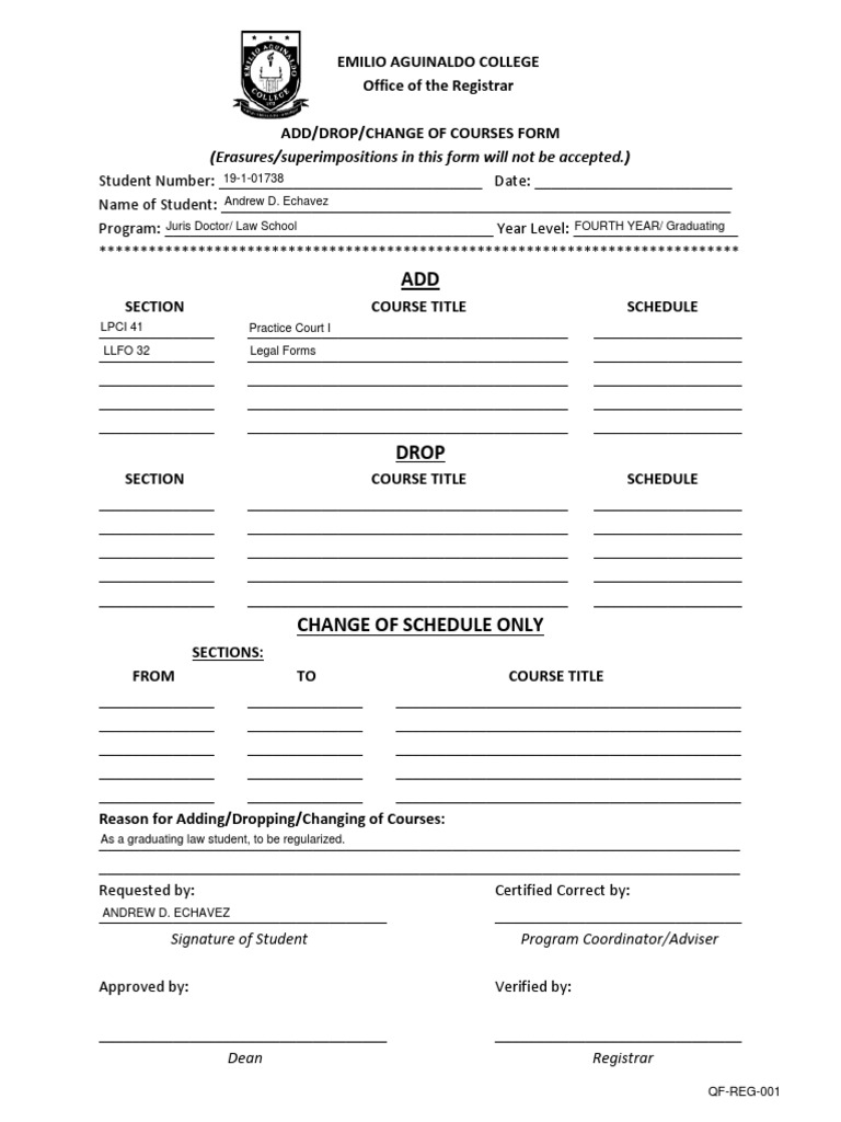 Course Add/Drop/Change Form | PDF | Tuition Payments | Justice