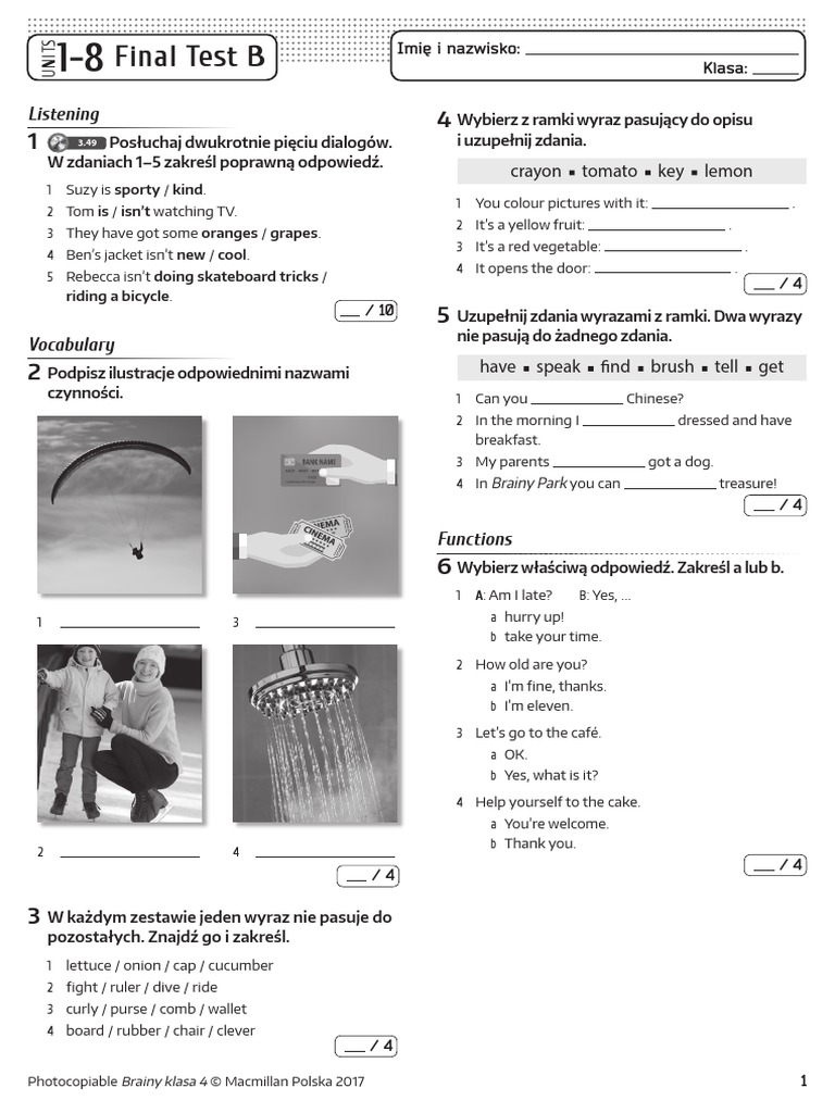 Brainy Kl4 Final Test B | PDF