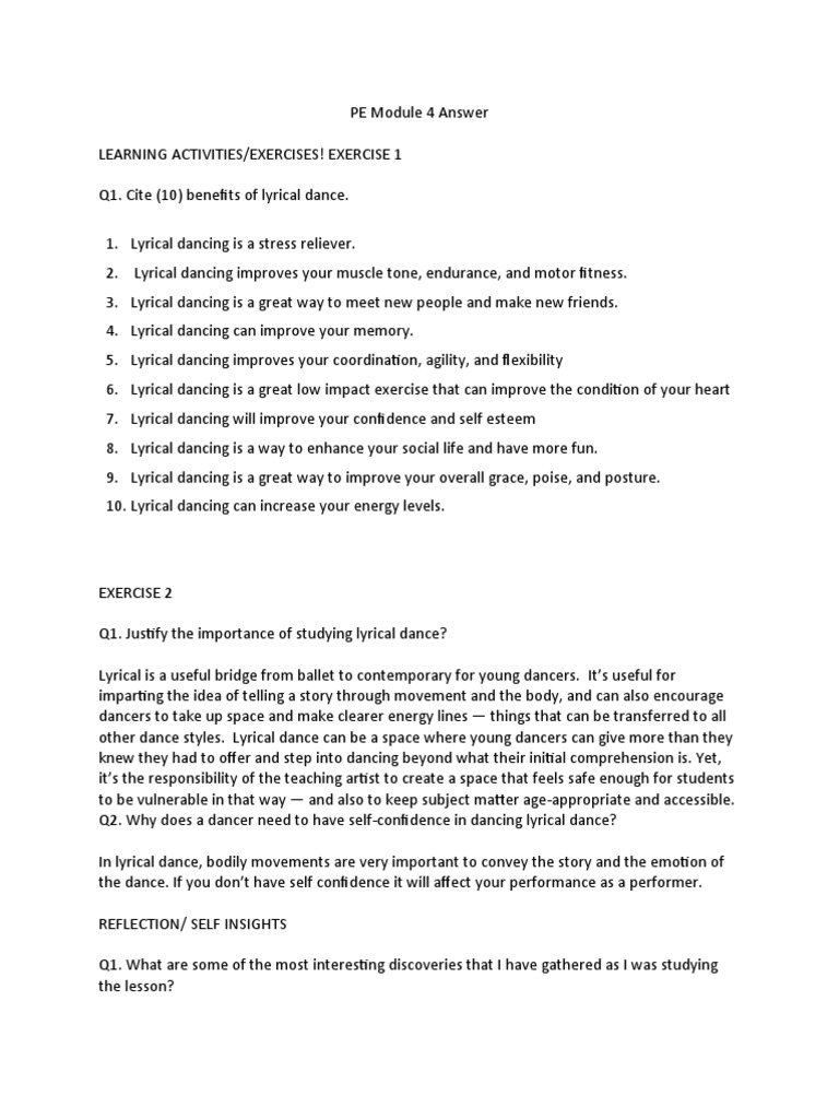 PE Module 4 Answer | PDF | Dances | Self Esteem