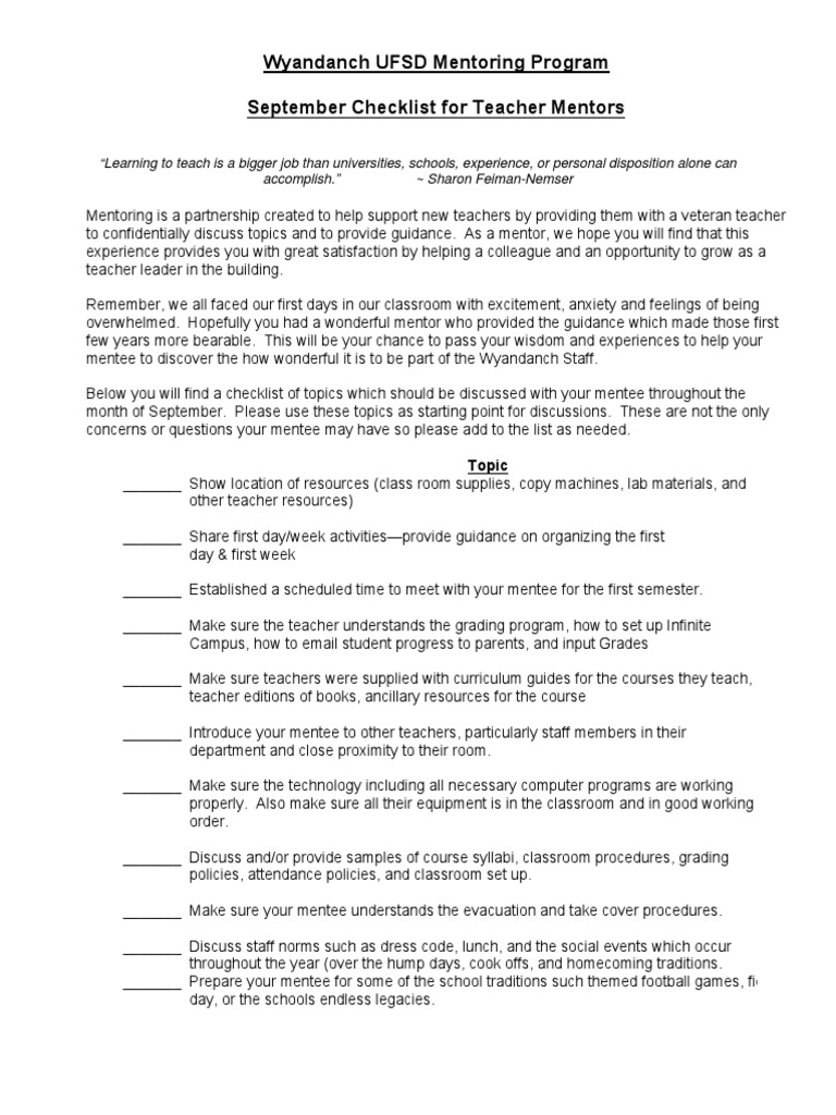 Mentor_Checklist | PDF | Mentorship | Teachers