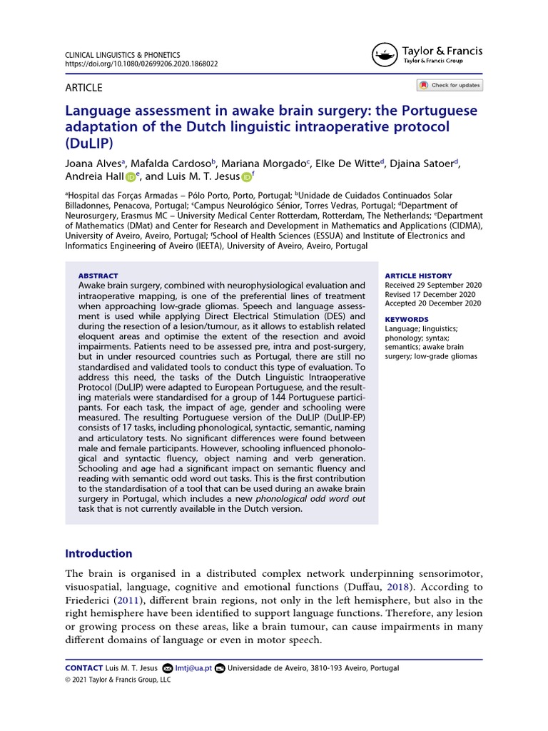 Language Assessment in Awake Brain Surgery: The Portuguese Adaptation of The Dutch Linguistic ...