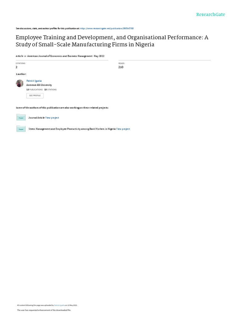 Employee Training and Development, and Organisational Performance: A ...