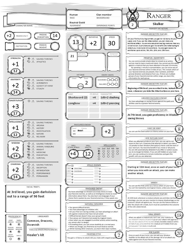 Ranger Character Sheet | PDF | Role Playing Games | Fantasy