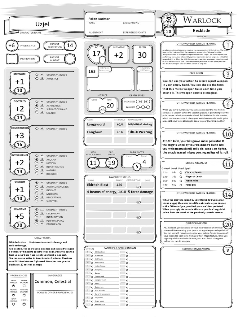 Uzjel Character Sheet | PDF | D20 System | Dungeons & Dragons