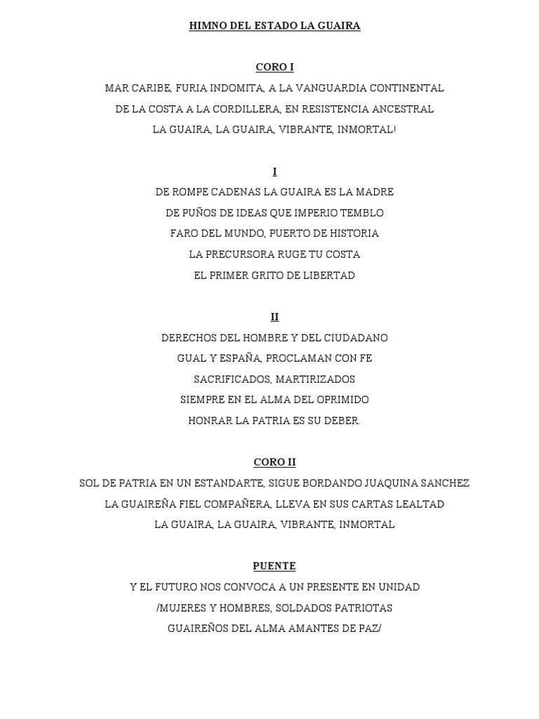Himno Del Estado La Guaira | PDF Himno Del Estado La Guaira | PDF