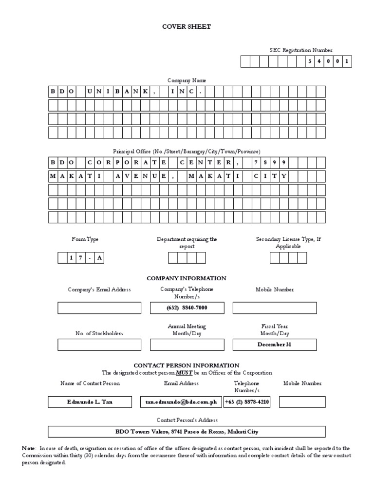 Bdo Unibank, Inc - Sec Form 17 A For 2021 | PDF | Banks | Money
