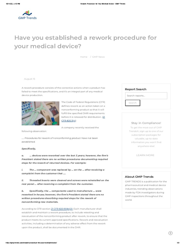 Rework Procedure For Your Medical Device - GMP Trends | Download Free ...