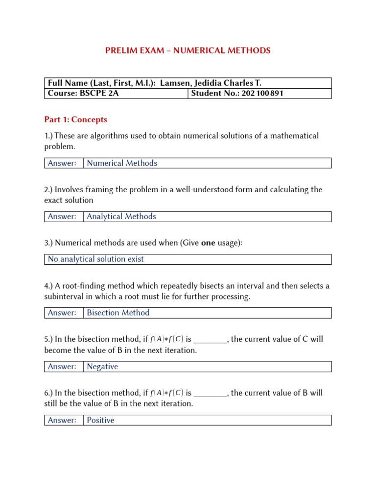 Bisection Method Numerical Exam Guide | PDF | Numerical Analysis | Algorithms