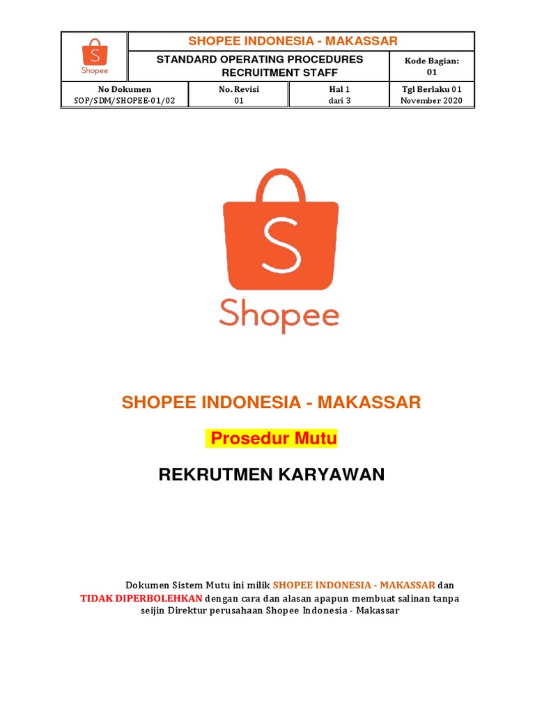 Prosedur Rekrutmen Karyawan Shopee | PDF | Pengelolaan Keuangan & Uang