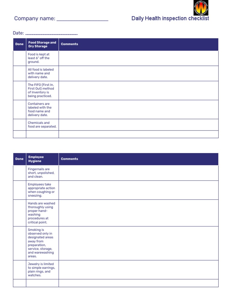 Daily Health Inspection Checklist | PDF