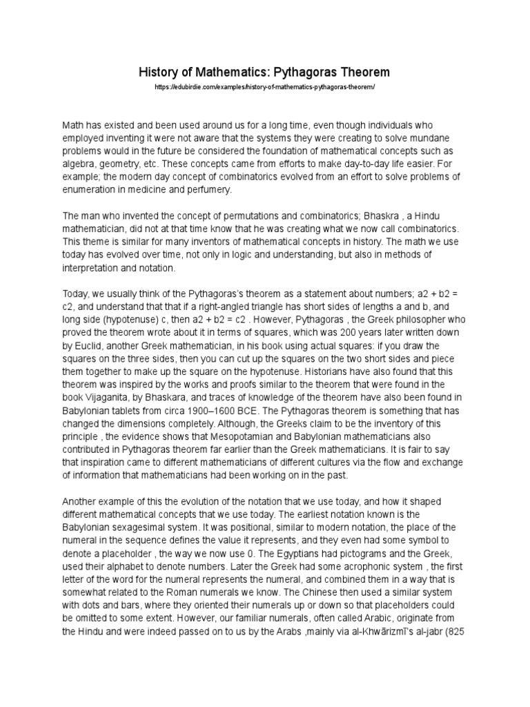 History of Mathematics - Pythagoras Theorem | PDF | Mathematics | Theorem